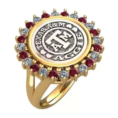 3Ct Lab Created Ruby Unisex Texas A&M Aggie Ring 14K Yellow Gold Plated ...