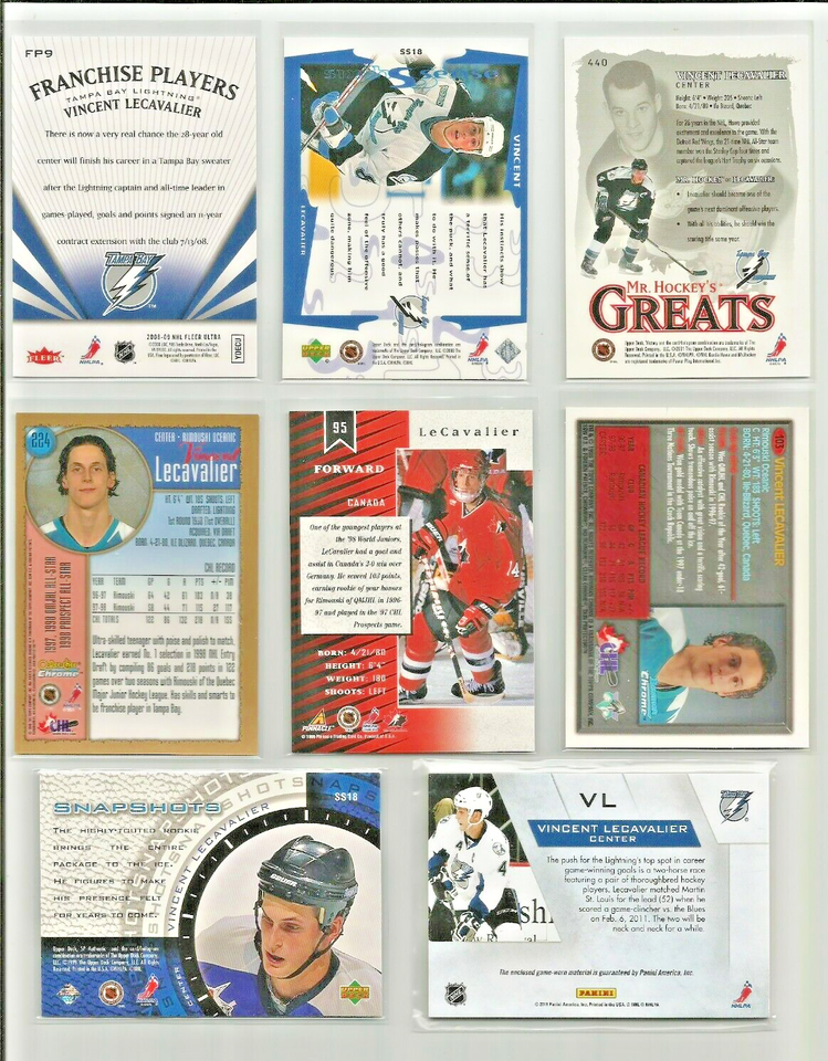 VINCENT LECAVALIER RC LOT 8 ZENITH OPC BOWMAN CHROME ROOKIE GAME JERSEY ...