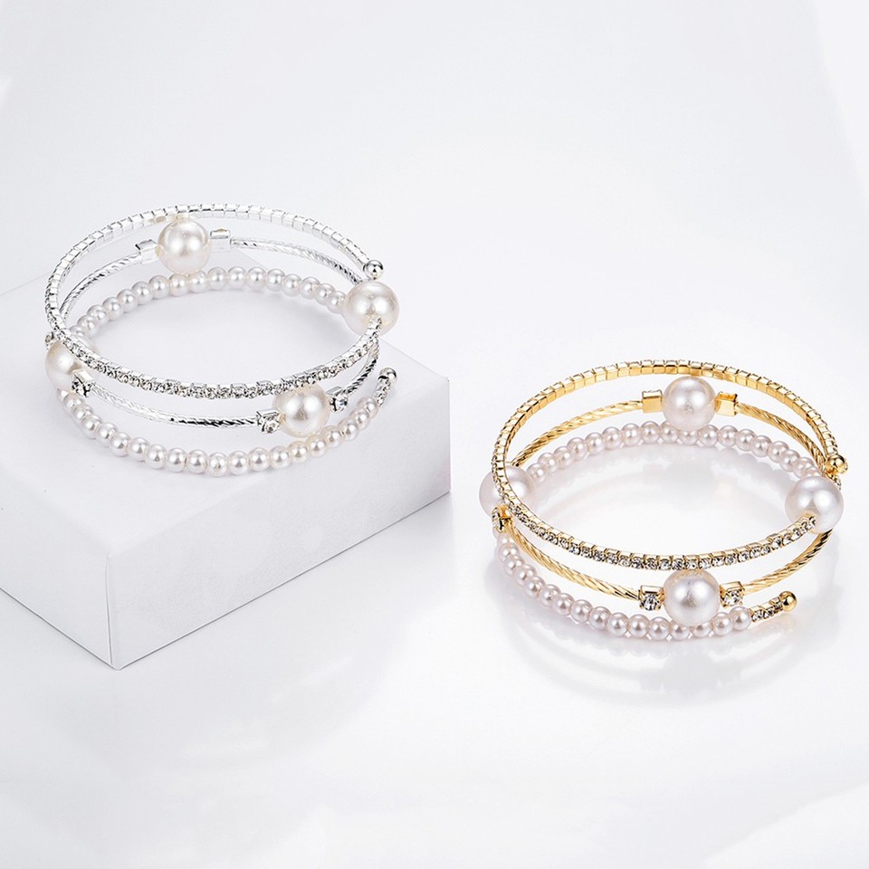 Crystal Pearl Bracelet Sparkling Multi-layer Bracelets Hand Jewelry ...