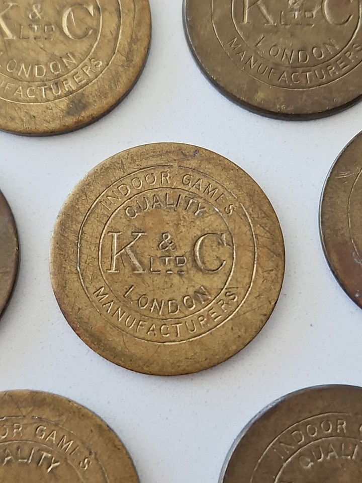 Tokens - K&C - Vintage Kent & Cleal Indoor Games Brass Counter 25.5mm x7 Tokens | eBay UK