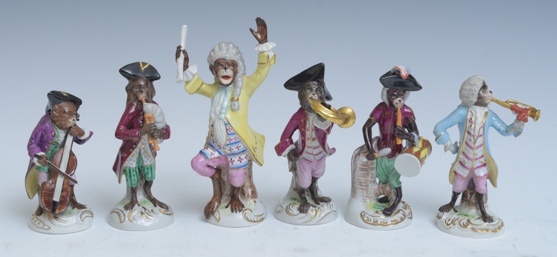 Antique Sitzendorf Porcelain Monkey Band, group of 6, circa 1910 | eBay