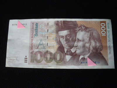 Gut erhaltener 1000 .- DM Schein Banknote Geldschein Deutsche Mark von ...