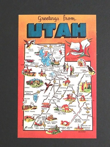 Utah State Map Large Letter Greetings Dexter Press c1960s Vtg UNP ...