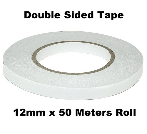 12mm Double Sided Clear Sticky Tape Roll Strong 50M Permanent Adhesive ...
