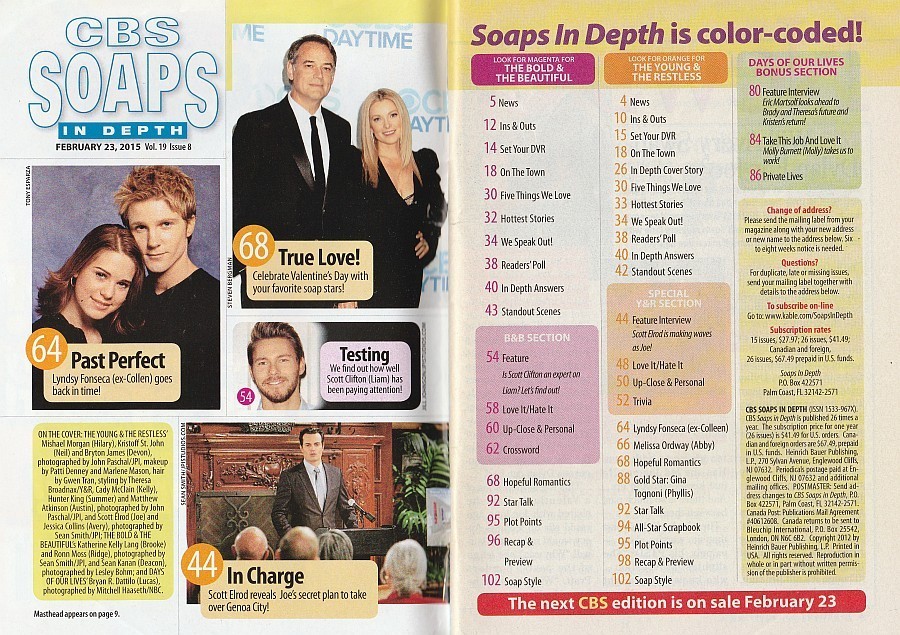 CBS Soaps In Depth Feb 23, 2015 BRYTON JAMES-SHARON LEAL-LYNDSY FONSECA ...