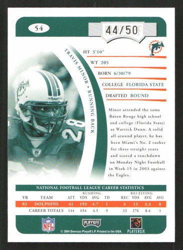 2004 Playoff Prime Signatures Travis Minor Bronze Proofs #/50 #54 Card ...