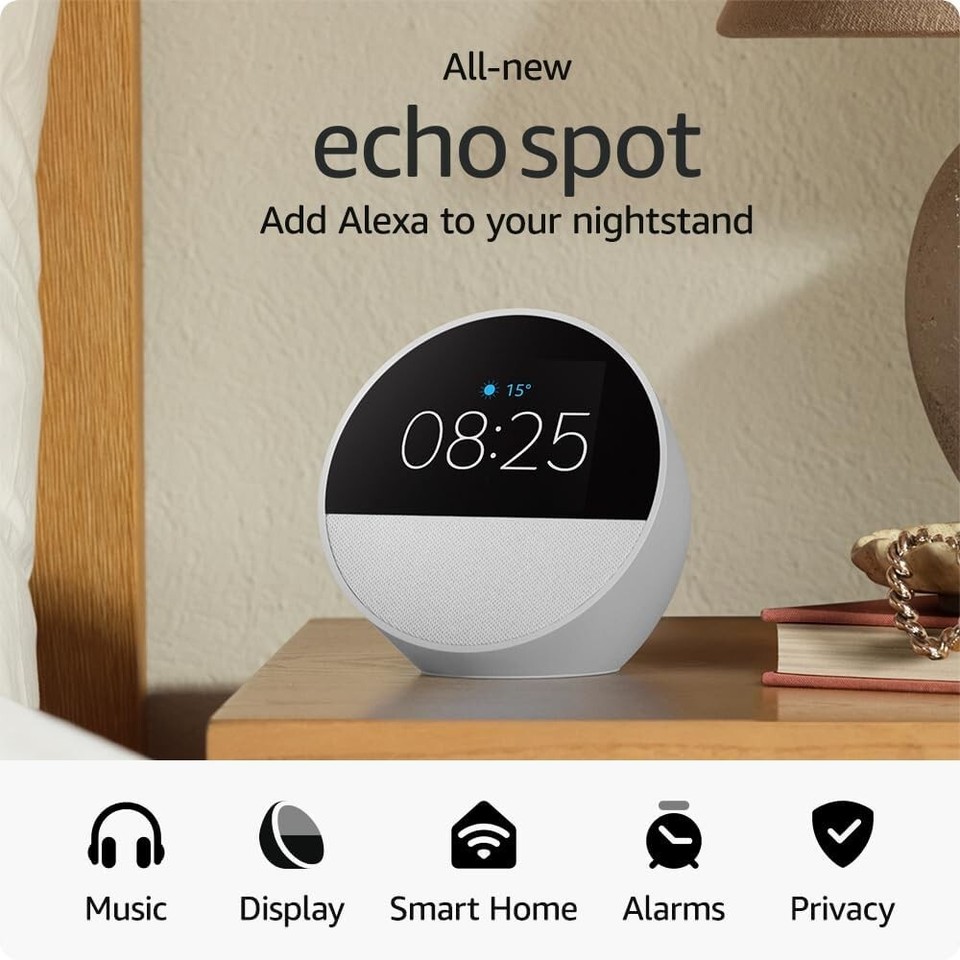 Amazon Echo Spot 2024 Smart Alarm Clock with Alexa - New Retail Sealed ...