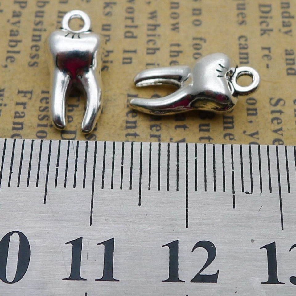 BULK 150Pcs Tooth Charms DIY Jewelry Making Pendant Antique Silver | eBay