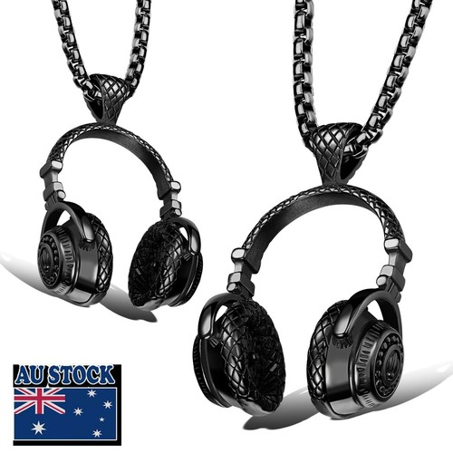 Real Stainless Steel 18K Gold Plated Headset DJ Headphone Pendant Chain ...