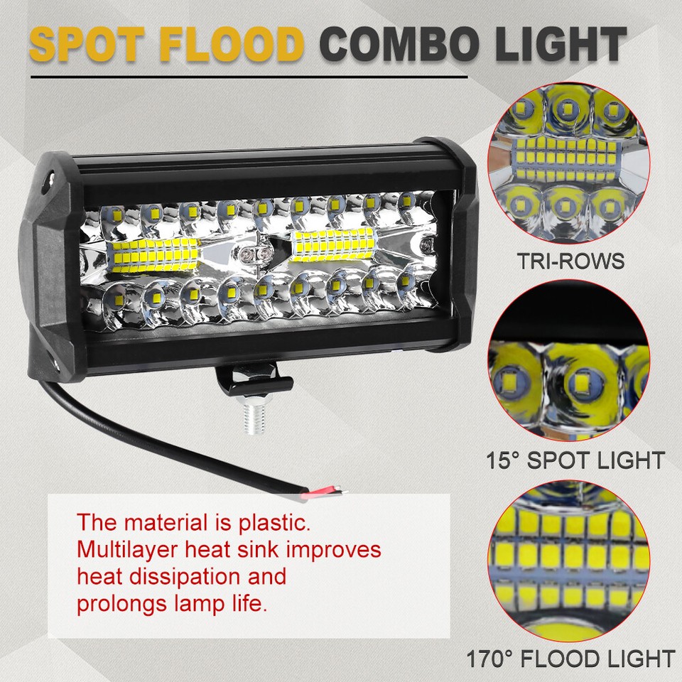 2x 7inch LED Work Light Bar Flood Spot DRL Fog Lamp Offroad Driving ...