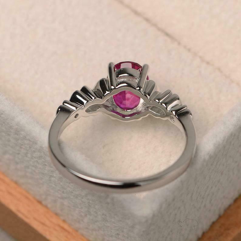 Solid 925 Sterling silver 2.25 Carat Red Ruby July birthstone Ring Size ...