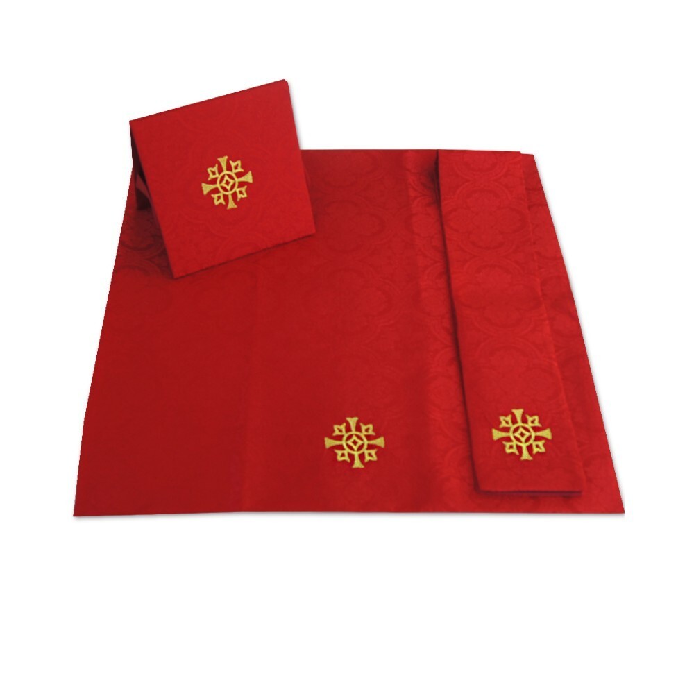 red Maniple, Burse and Chalice Veil set, Damask with embroidery | eBay