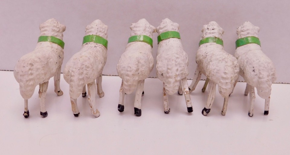 Lot of 6 Antique Composition Stick Leg Sheep Putz Germany | eBay