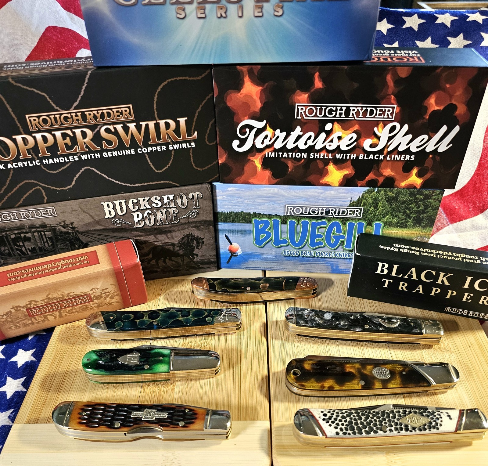 Lot of 7 Knives! Brand New Rough Ryder! All In Boxes! Trappers, Barlow ...