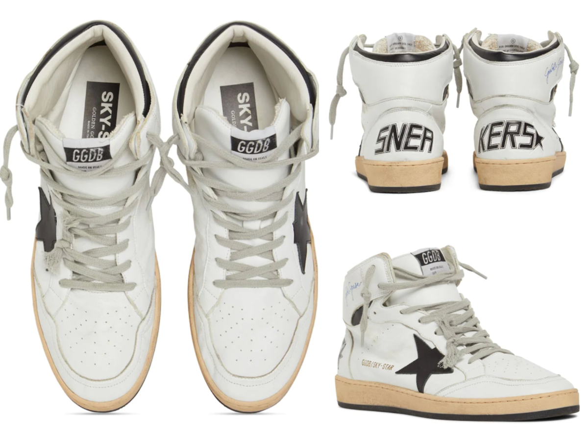 GOLDEN GOOSE Sky Star Distressed Leather High-Top Sneakers GOLDEN GOOSE Sky Star Distressed Leather High-Top Sneakers