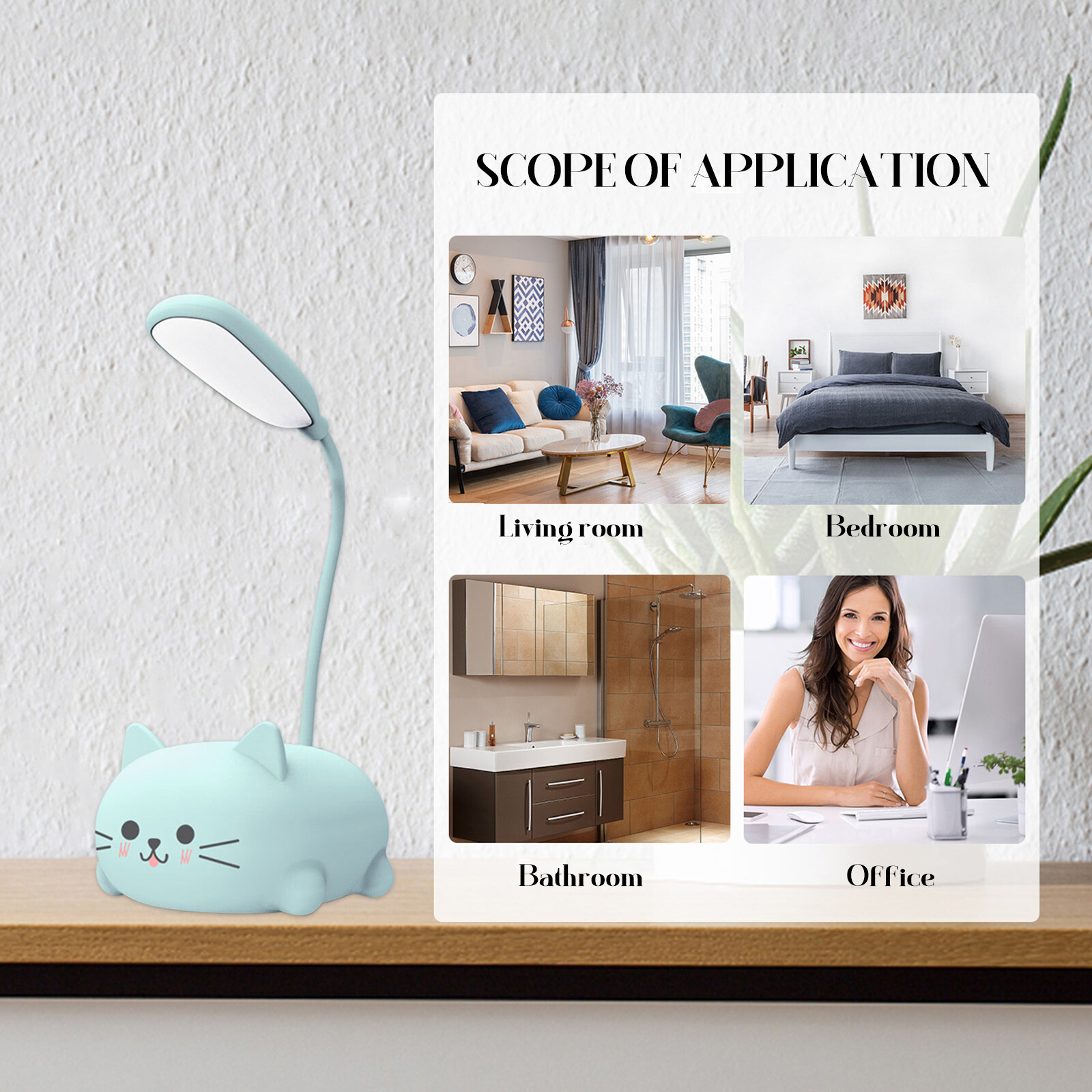 USB Eye Protection Desk Lamps Cute Cat Night Light 400mAh Reading Lamp ...