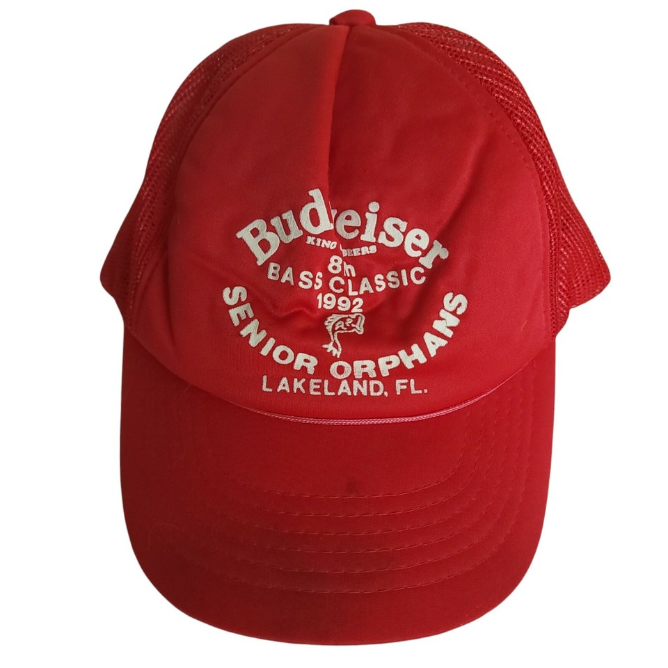VINTAGE BASS Classic Budweiser Hat Cap Snapback Red Mesh Trucker Bud ...