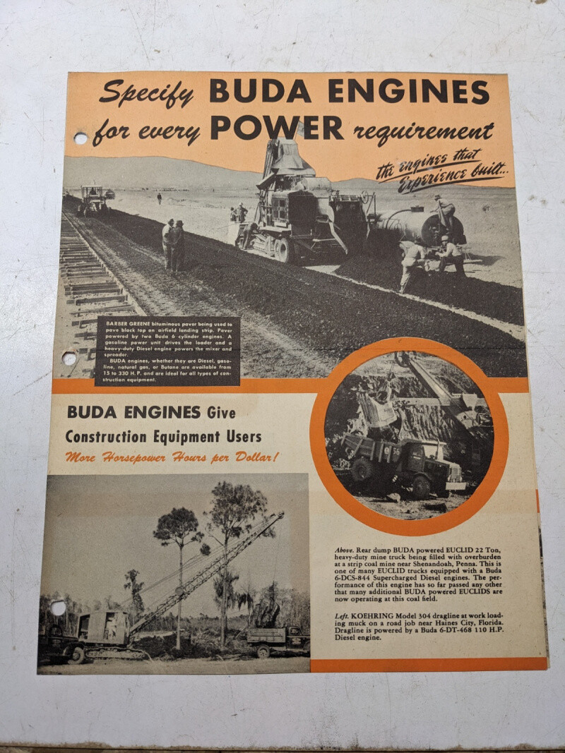 BUDA ENGINES SALES BROCHURE CONSTRUCTION EQUIPMENT 1947 SALES ...