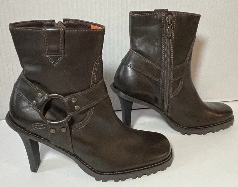 Harley Davidson Western High Heel Harness Boots Brown Womens Sz 6M side ...