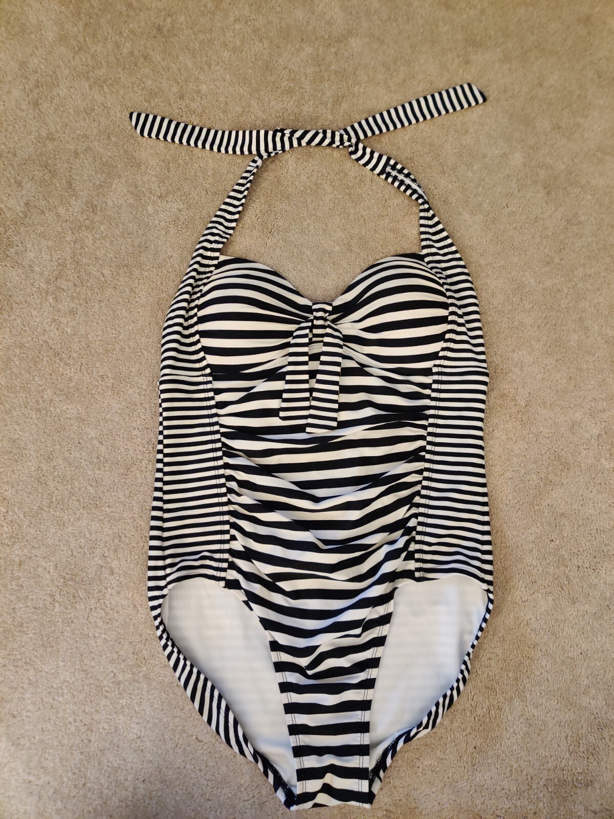 Women's Medium Merona Black White Striped Pinup Halter One Piece Bathing Suit | eBay