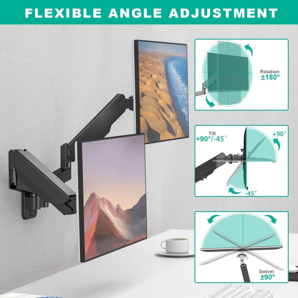 Dual Monitor Wall Mount, Double Monitor Wall Stand for Two 17-32 inch Flat Co... 756166874053| eBay