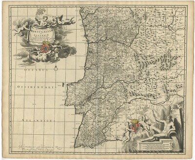 Antique Map of Portugal with beautiful Cartouche | eBay