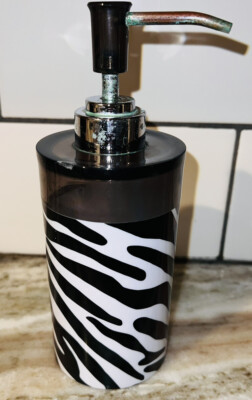 BLACK White ZEBRA Plastic BATHROOM SOAP LOTION DISPENSER 10.2 Oz Rare ...