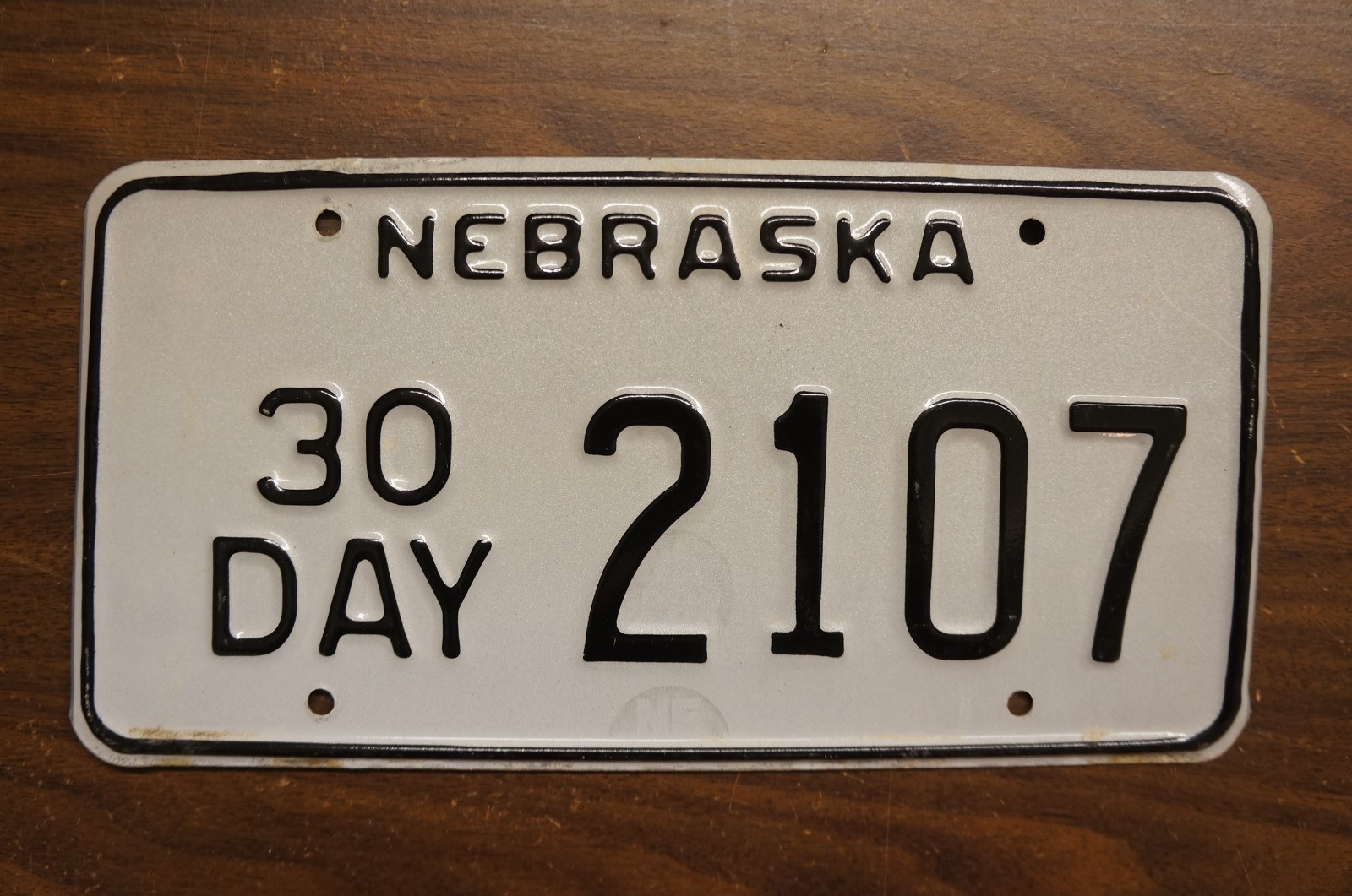 Nebraska 30 DAY Temporary License Plate # 2107 | eBay