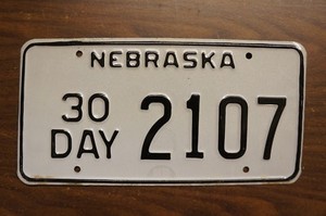 Nebraska 30 DAY Temporary License Plate # 2107 | eBay