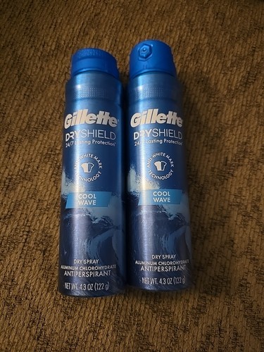 2 Gillette Dry Spray Antiperspirant & Deodorant Men Cool Wave 4.3oz ...