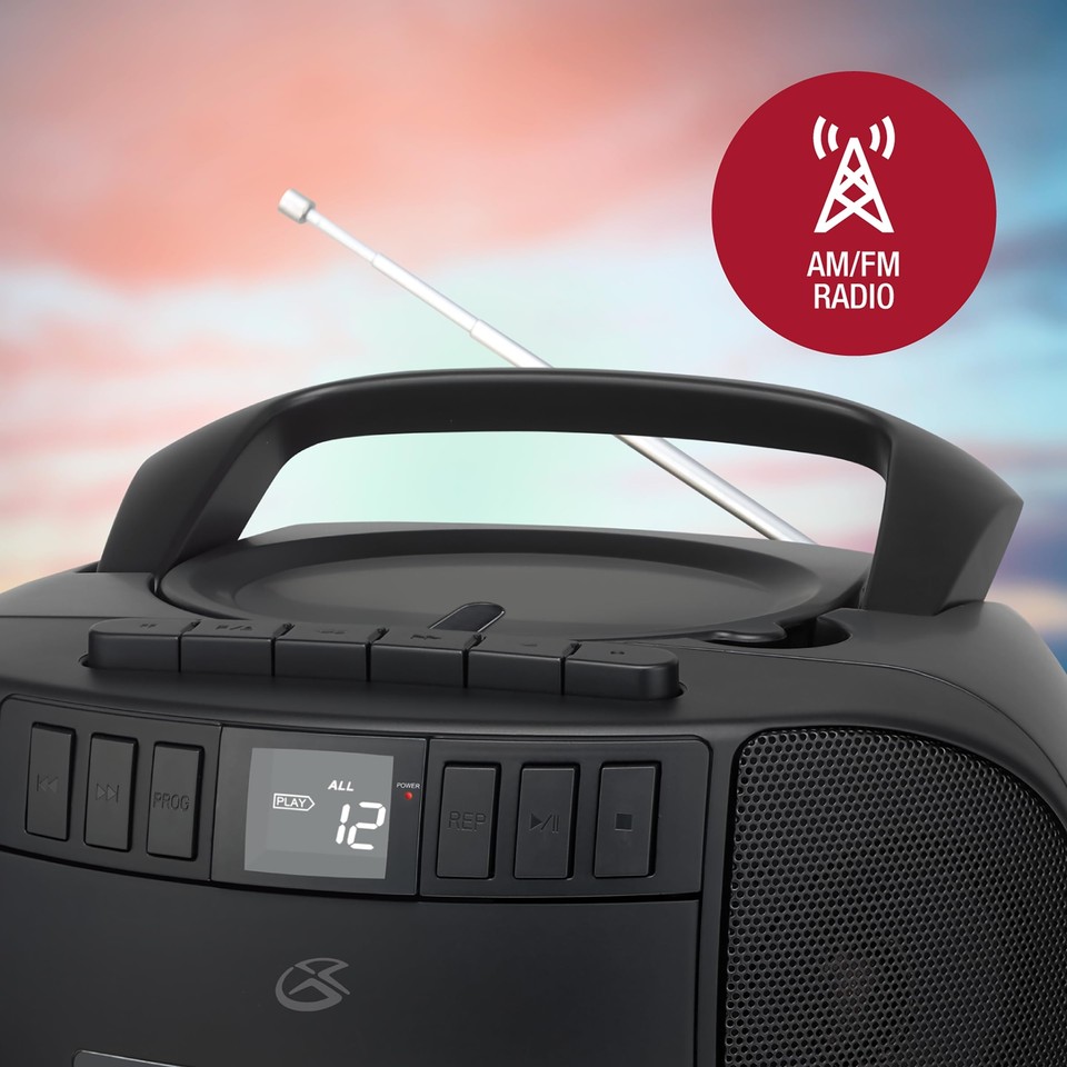 Portable Boombox Stereo System CD Cassette Radio Aux Input Analog ...