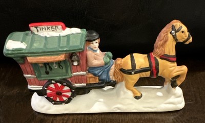 Christmas Village Olde Towne Tinker Wagon Horse Driver Snow 1995 | eBay
