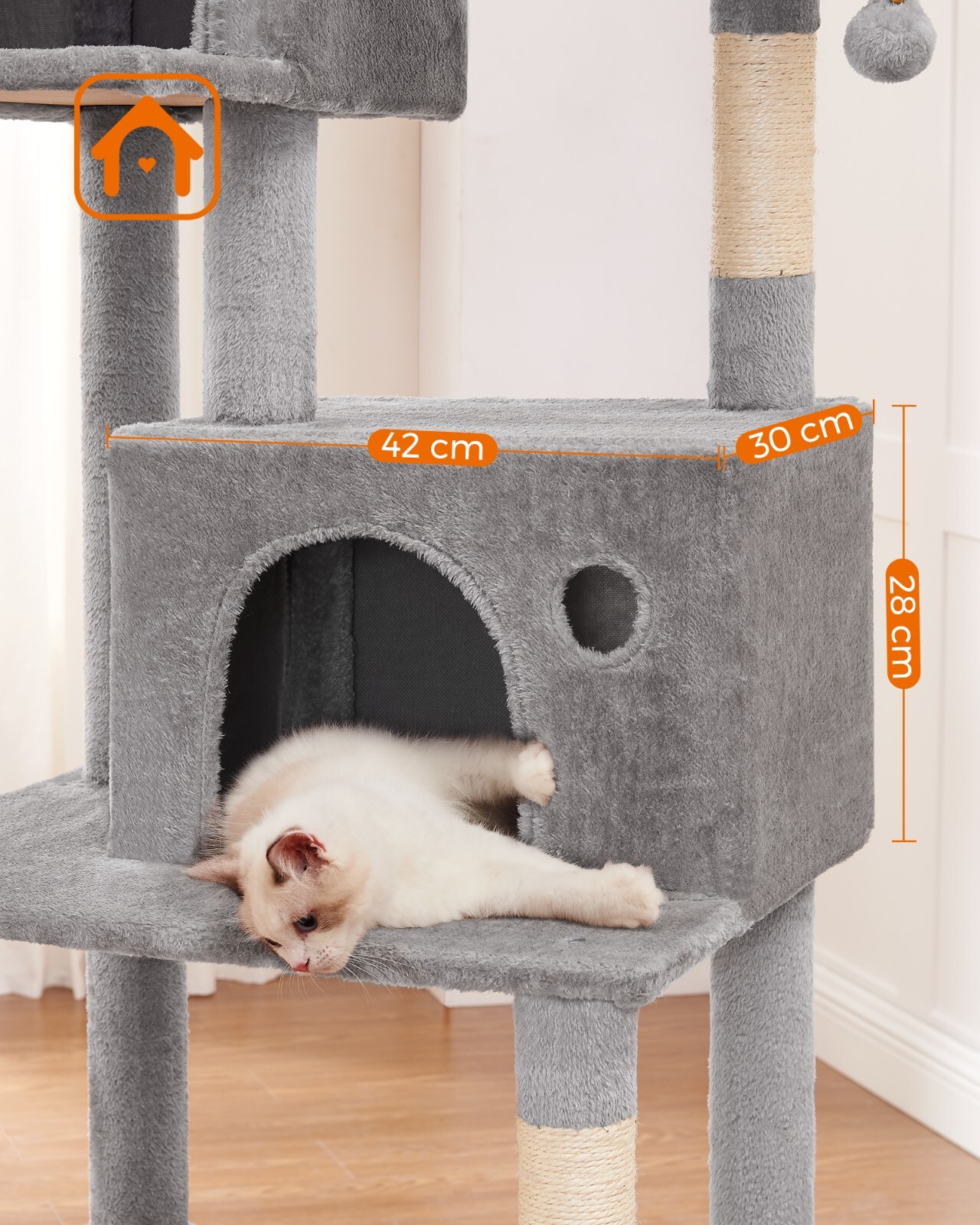 Kratzbaum XXL mehrstufig, mit Sisalstämmen 199 cm große Höhle ...