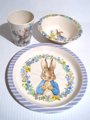 3 Pc. BEATRIX POTTER Dish Set Zrike Plate Cup Bowl Peter Rabbit ...