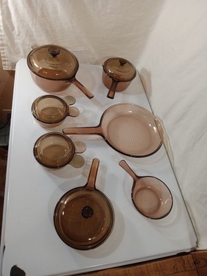 Vintage Vision Ware Corning Pyrex Amber Glass Cookware 12 Piece Set USA ...