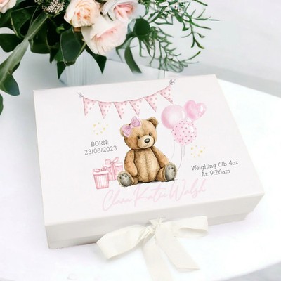 Personalised Pink Teddy Baby Box | eBay UK