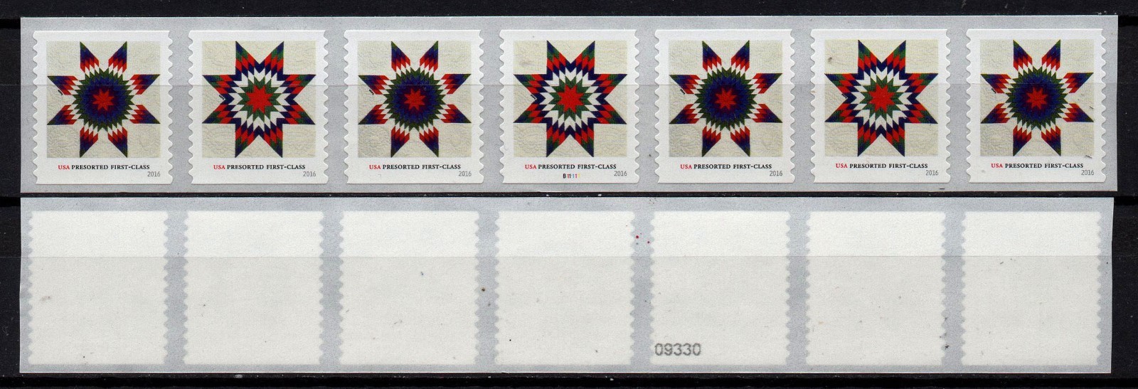 USA, SCOTT # 5098-5099, STRIP OF 7 PNC #B11111 STAR QUILTS, WITH ...