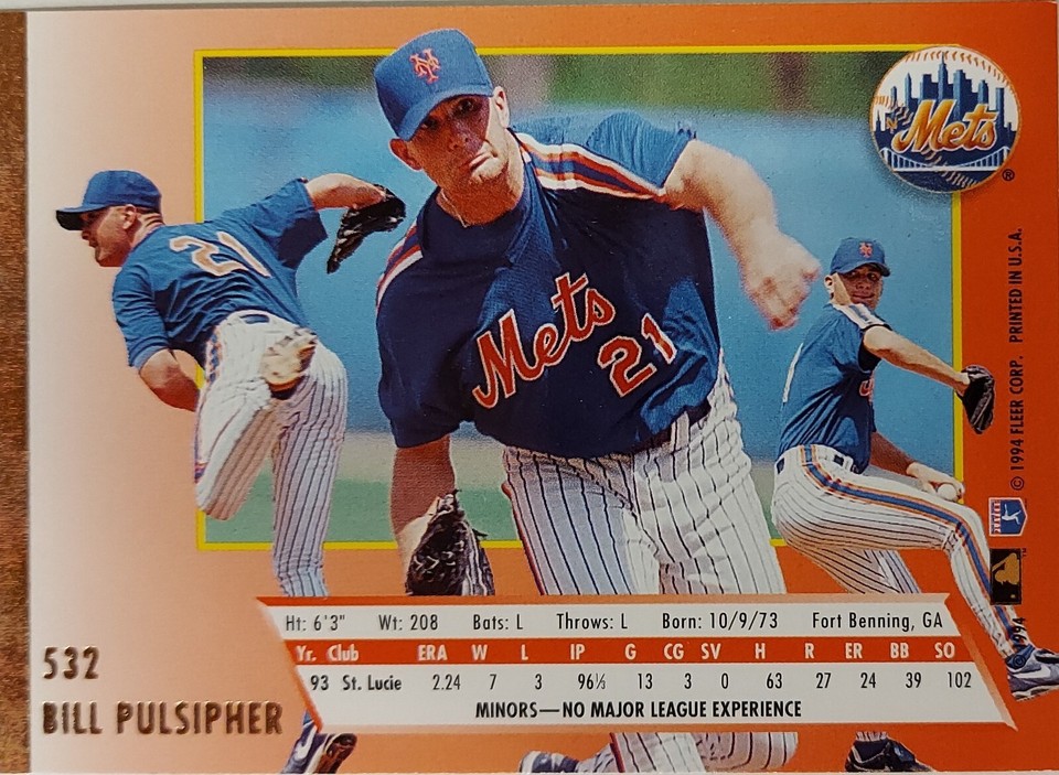 Bill Pulsipher, 1994 Fleer Ultra #532, New York Mets - Stock# 3820 | eBay