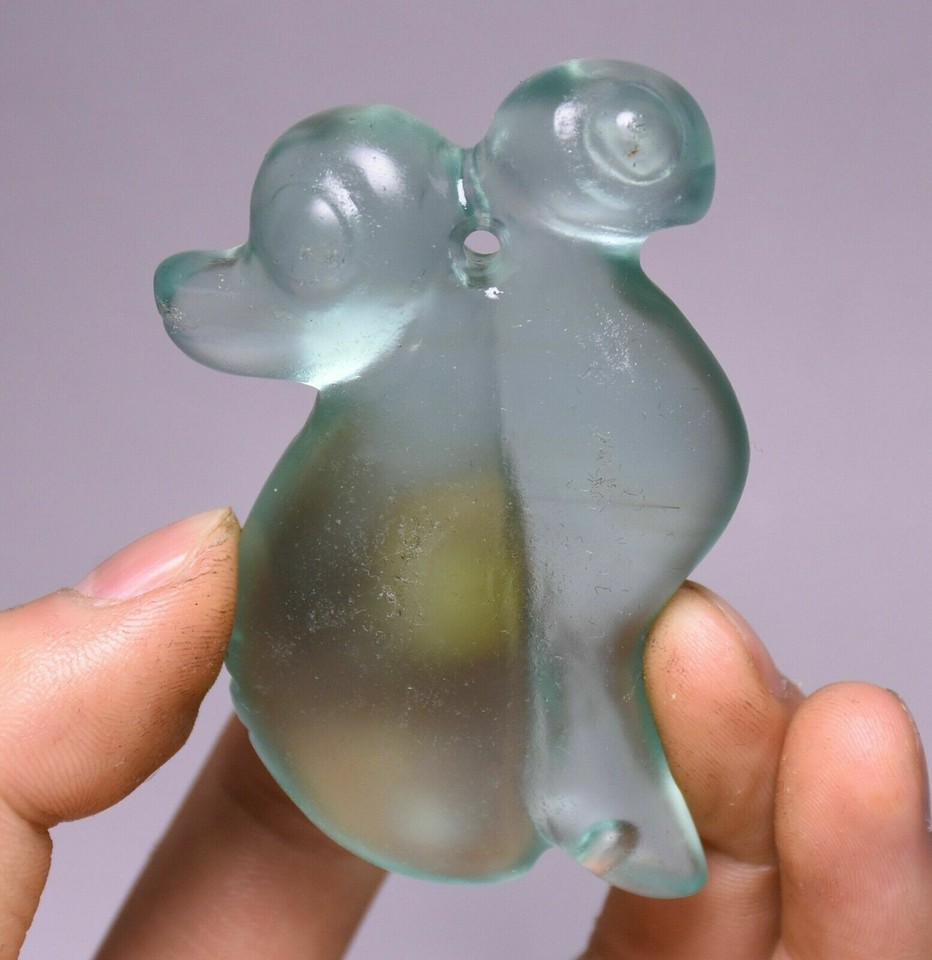 7CM Hongshan Culture Blue Crystal Animal Double Phoenix Bird Amulet ...