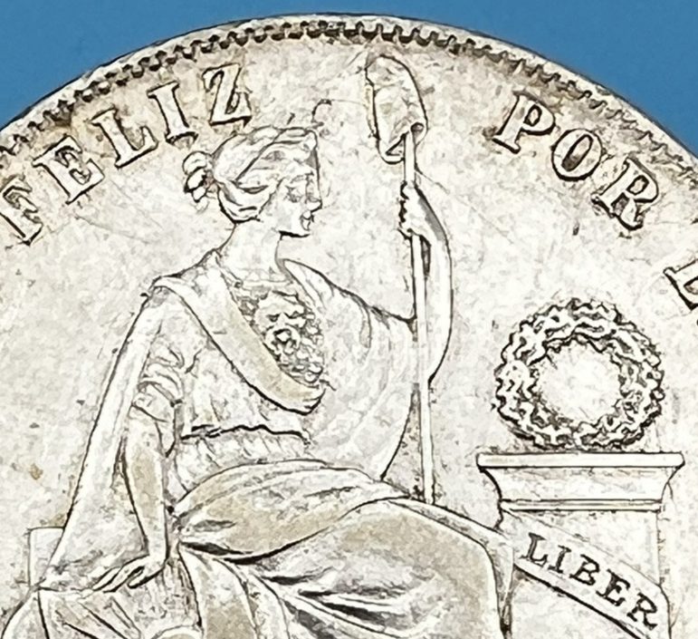 1870 PERU UN SOL YJ .900 SILVER COIN FIRME Y FELIX PERUANA LIMA, VERY ...