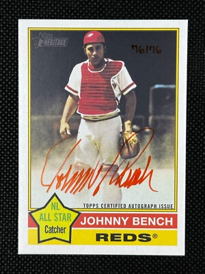 2025 Topps Heritage Johnny Bench 76RO-JB OnCard Real One RED Auto 76/76 ...