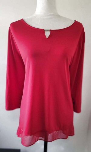 CHICO'S Size 2 (12/Large) Women's Red Keyhole Shirt/Top 3/4 Sleeves | eBay