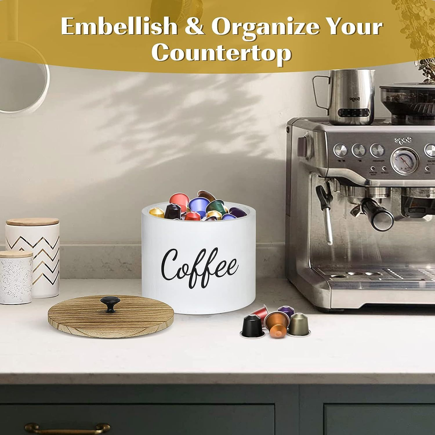 Wood Coffee Pod Holder With Lid, Station Organizer for standard, White ...