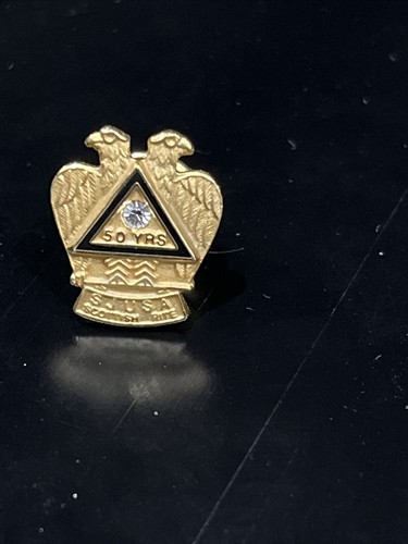 Antique SJUSA Scottish Rite 50 Years Lapel Pin With Clear Stone ...