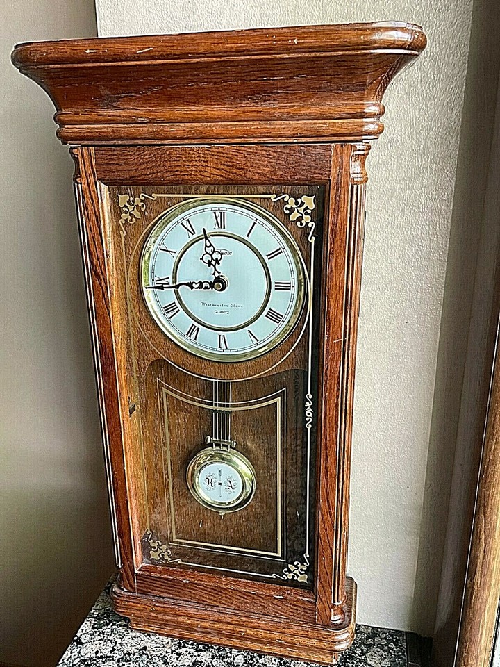 SUNBEAM WESTMINSTER CHIME 27" WALL CLOCK PENDULUM QUARTZ 882-1285 WOOD ...
