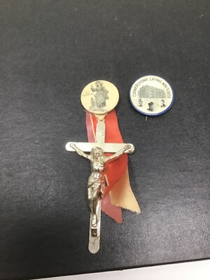 SS Salvatore Catholic Saint W/ Crucifix INRI Jesus Pin & 1929 School ...