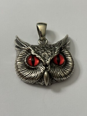 Sterling Silver Owl Pendant Red Eyes HUGE! 26.4 Grams NWOT | eBay