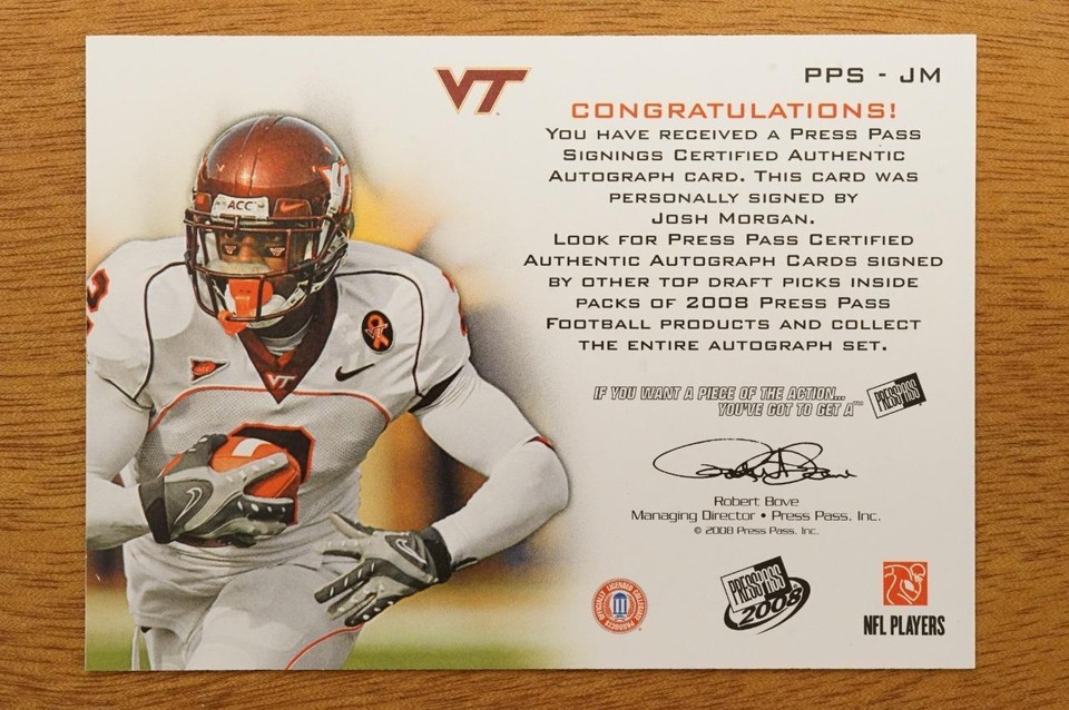 Josh Morgan Autographed Football Card Virginia Tech 2008 Press Pass PPS-JM | eBay