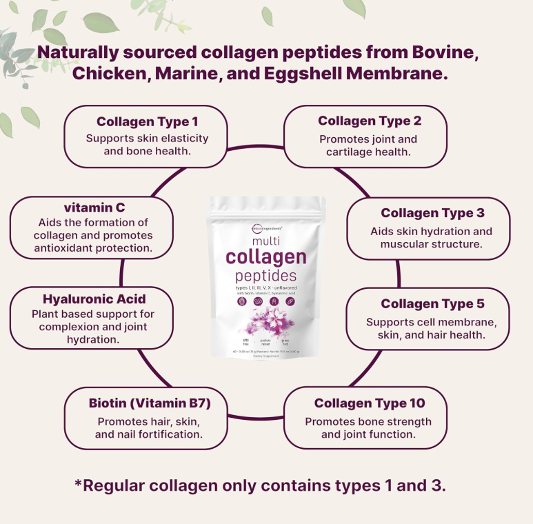 Multi Collagen Peptides, 40 Packets | Hydrolyzed Protein Peptides ...