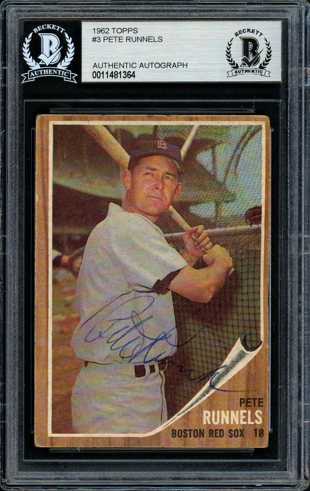 Pete Runnels Autographed Signed 1962 Topps Card #3 Red Sox Beckett ...